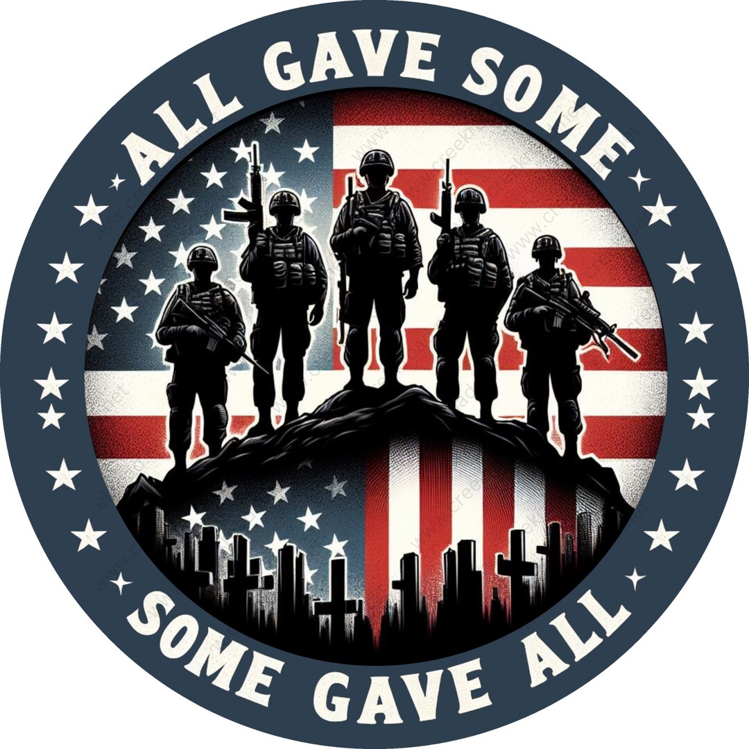 Patriotic All Gave Some, Some Gave All (blue) Wreath Sign-round ...