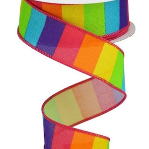 1.5" X 10yd Wired Ribbon-horizontal Rainbow on Royal Ribbon-rga10183j ...