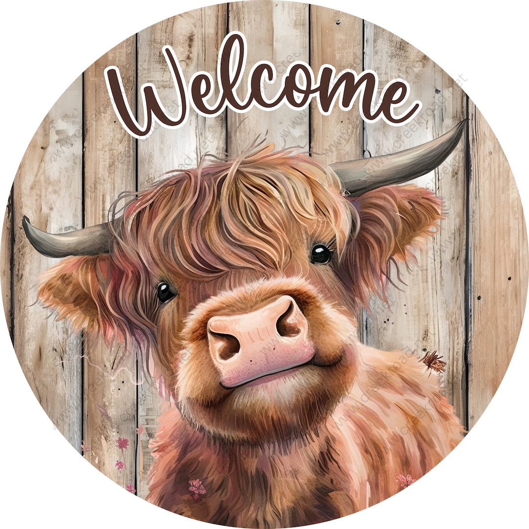 Welcome Highland Cow Wreath Sign-sublimation-round-farm-decor - Etsy