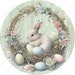 Easter Bunny Resting in Straw Basket With Eggs on Mint Green Background ...