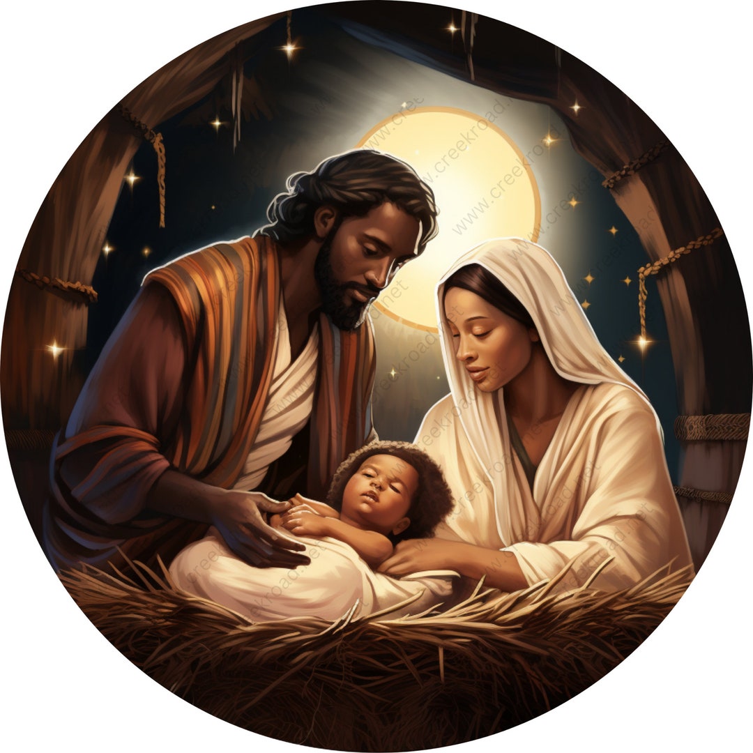African American Nativity Wreath Sign-sublimation-round-christmas ...