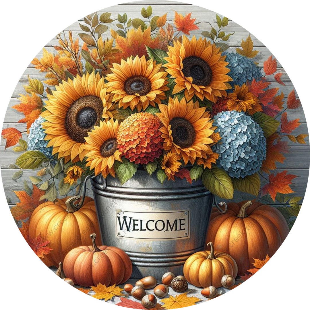 Welcome Fall Sunflowers Pumpkins Wreath Sign-sublimation-fall ...