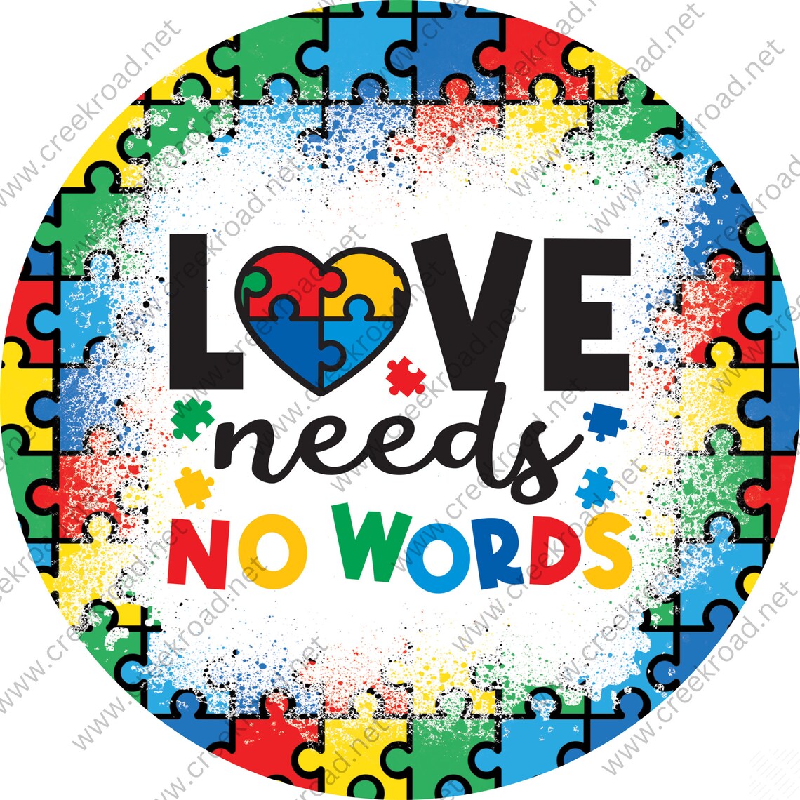 Love Needs No Words Autism Awareness Wreath Sign-puzzle Pieces-multi ...