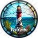 Welcome Lighthouse on the Blue Water Faux Stained Glass Wreath Sign ...