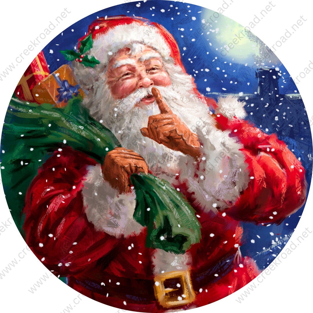 Hushing Santa Claus Under Full Moon Wreath Sign-sublimation-round ...