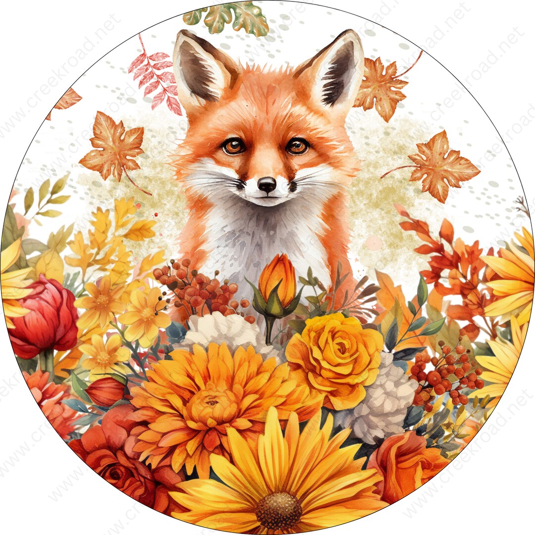 Fall Fox in Autmn Leaves Wreath Sign-sublimation-round-fall-decor - Etsy