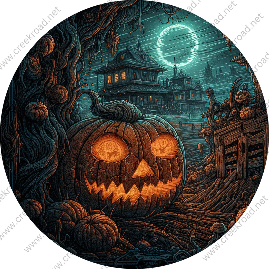 Spooky Pumpkin Patch at Haunted House Wreath Sign-halloween-sublimation ...
