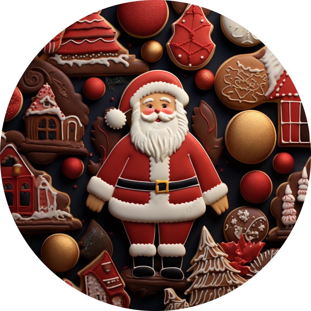 Santa Claus Cookie Wreath Sign-sublimation-round-chistmas-winter-decor ...