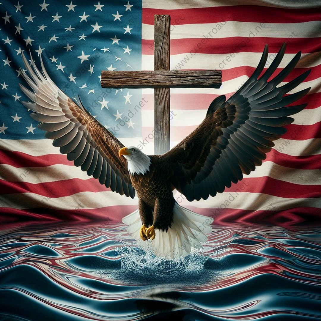 Patriotic Eagle Flag Cross Over Water Wreath Sign 10" X 10" Square ...