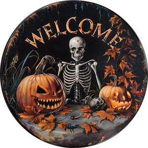 Welcome Skeleton Jack-o-lanterns Wreath Sign-halloween-sublimation ...