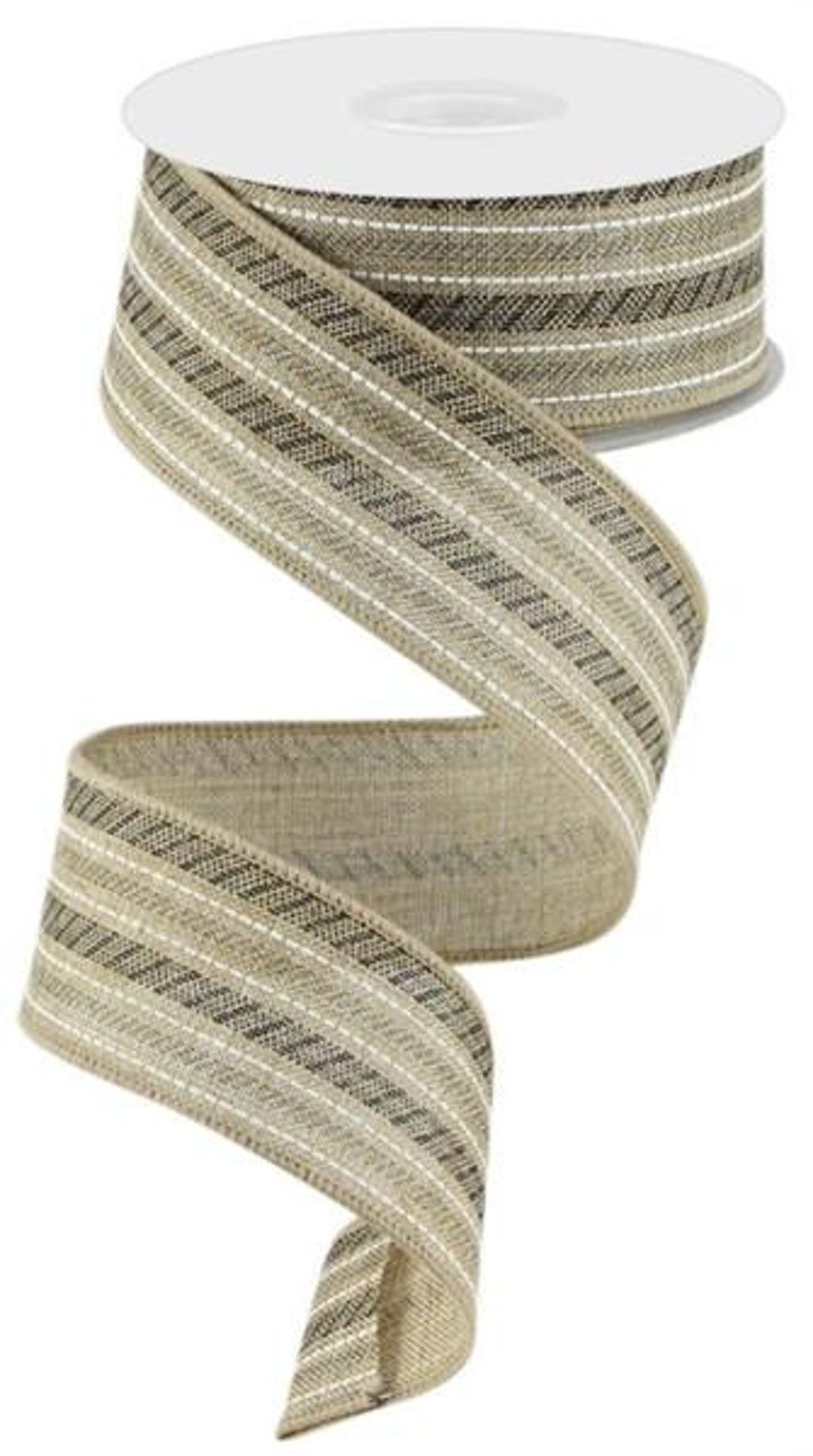 1.5" X 10yd Wired Ribbon-slash Stripe/royal Burlap-black/grey/white/lt ...