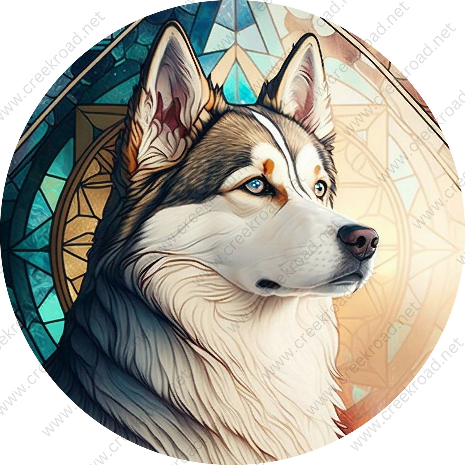 Blue Eyed Husky Faux Stained Glass Wreath Sign-dog-pets-everyday-wreath ...