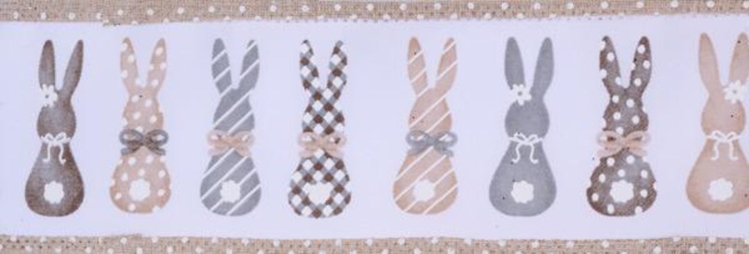 2.5" X 10yd Wired Ribbon-bunny Silhouettes/swiss Dots-white/browns ...