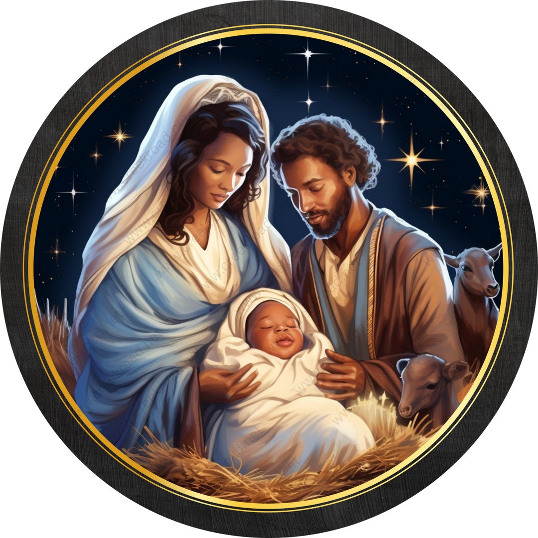 African American Nativity Wreath Sign-sublimation-round-christmas ...