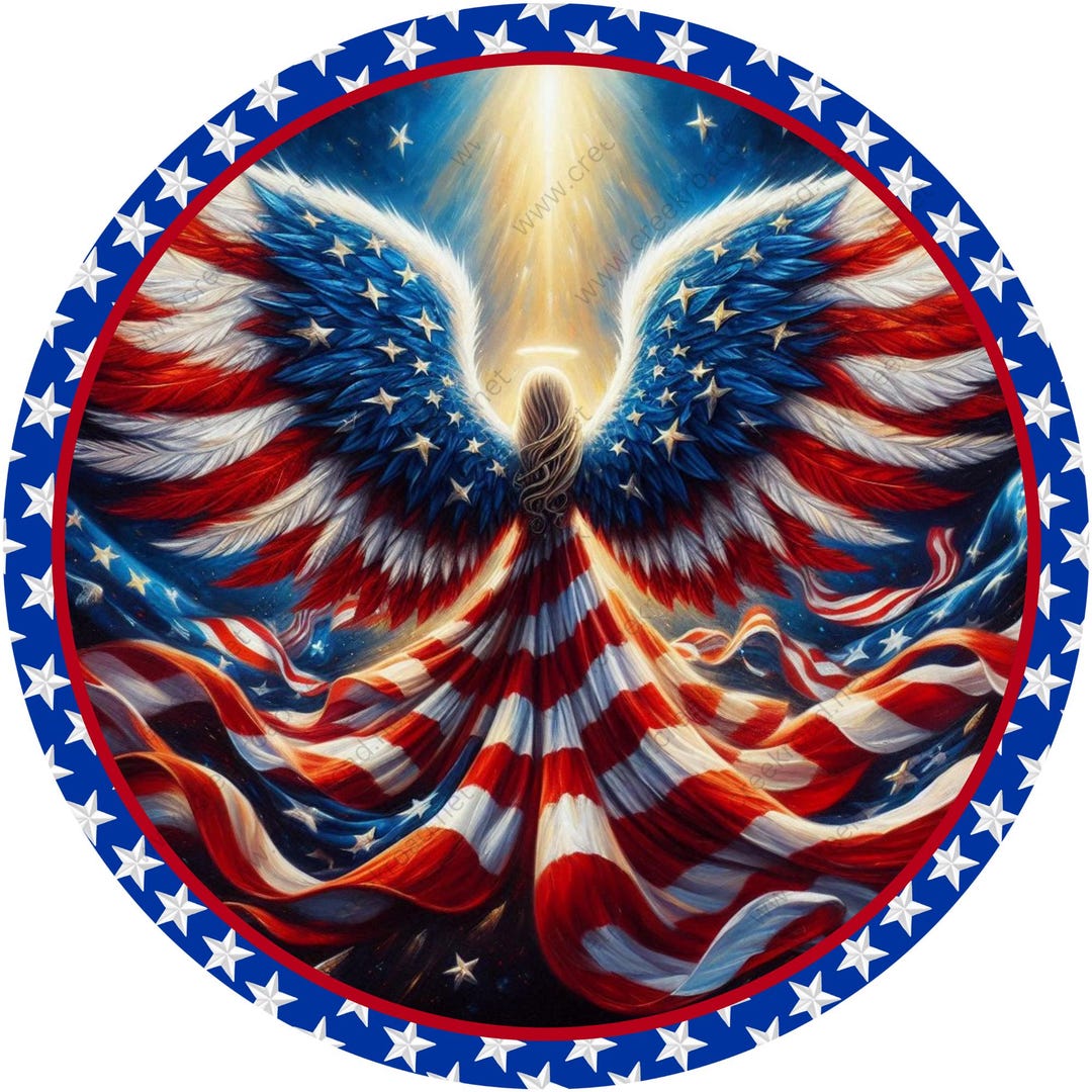 Patriotic Angel Wings American Flag-royal Blue-sublimated Wreath Sign ...