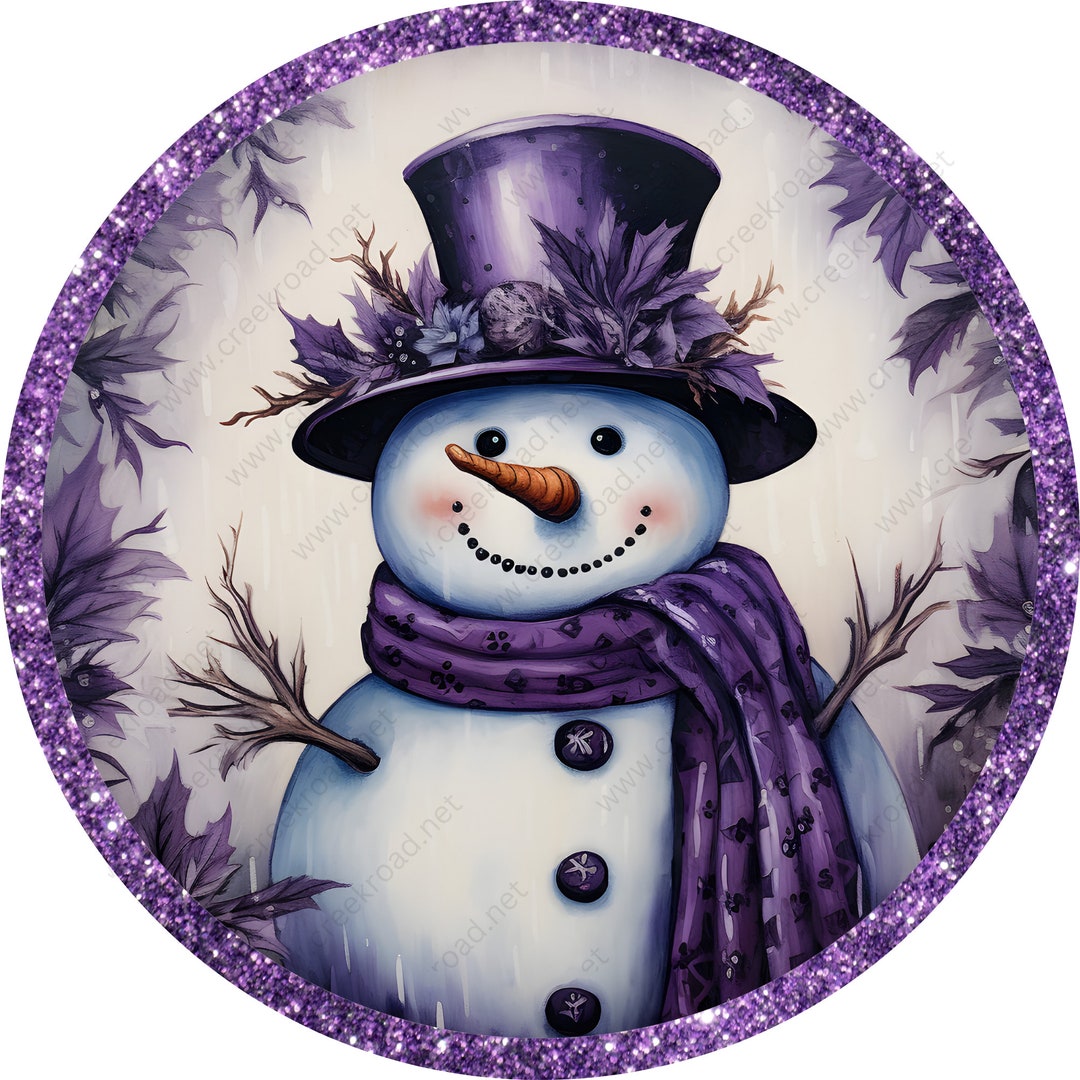 Purple Snowman With Dark Purple Glitter Border Wreath Sign-sublimation ...