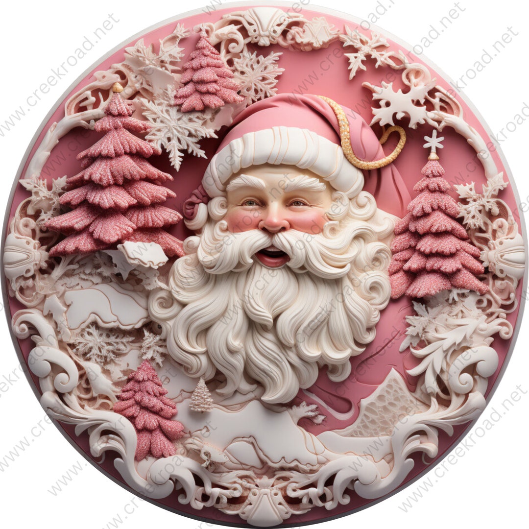 Pink Christmas Santa Claus Trees Wreath Sign-sublimation-round-chistmas ...
