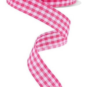 7/8" X 10yd Wired Ribbon-pink/white Gingham Check-rg07048aj-wreaths ...