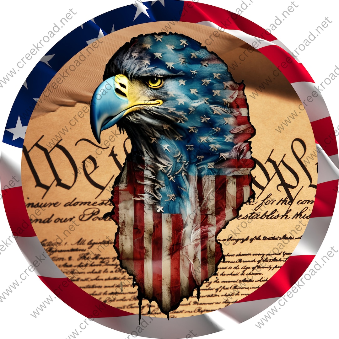 We the People American Eagle With American Flag Border Wreath Sign ...