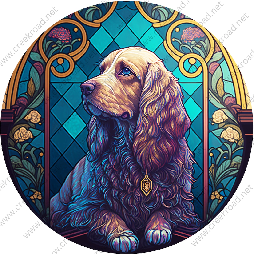 Tan Cocker Spaniel Faux Stained Glass Wreath Sign-everyday-pets-dogs ...