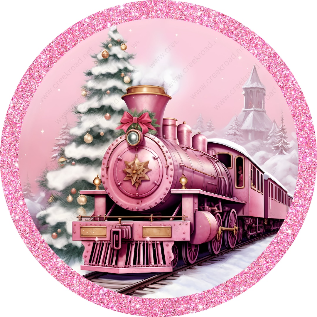 Pink Christmas Train Wreath Sign-sublimation-pick YOUR Border-round ...