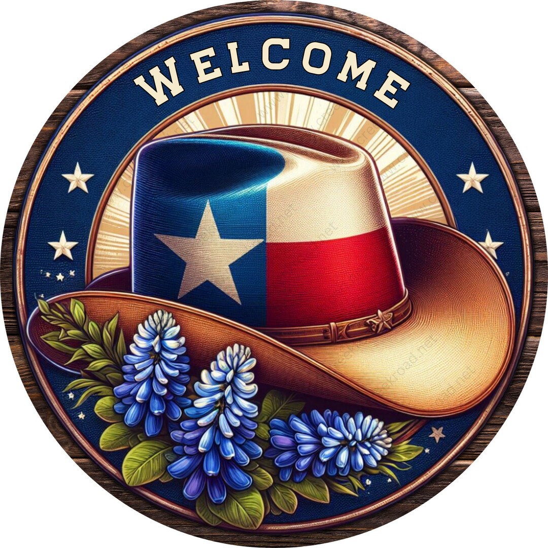 Welcome Texas Cowboy Hat Bluebonnet Wreath Sign-sublimation-attachment ...