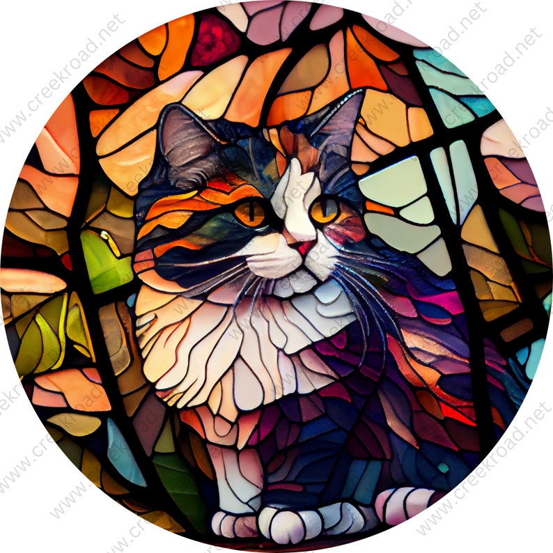 Cat Perched and Looking for Trouble Faux Stained Glass Wreath - Etsy