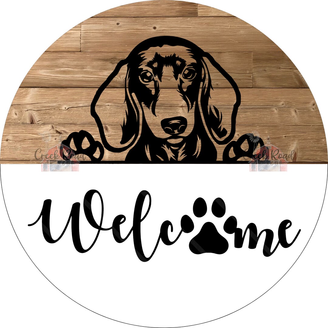 Welcome Dachshund Paw Print Brown Shiplap Wreath Sign - Everyday ...