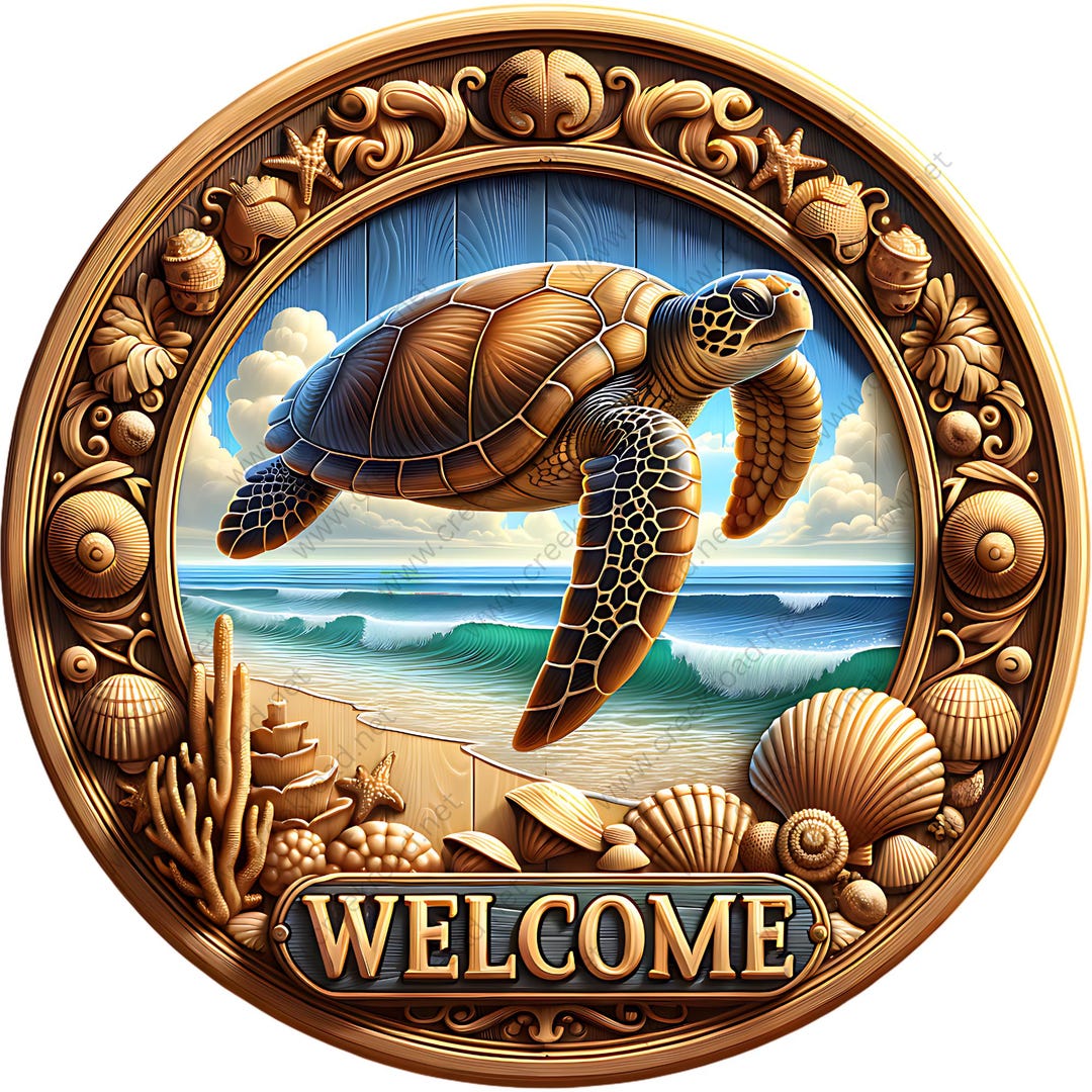 Welcome Coastal Sea Turtle With Carved Appearing Border Sublimated ...