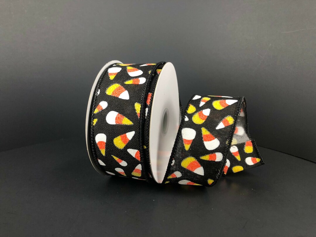 1.5" X 10yd Wired Ribbon-candy Corn Ribbon-51212-09-20-black Yellow ...
