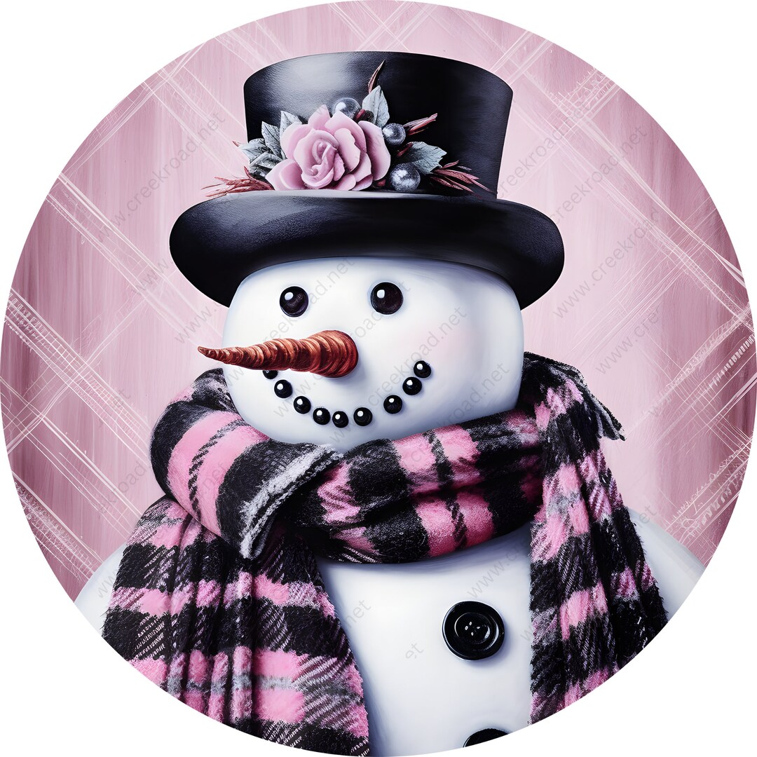 Pink Black Plaid Snowman Wreath Sign-sublimation-round-christmas-winter ...