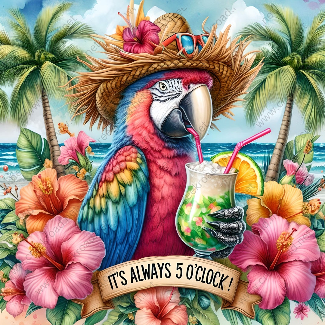 It's Always 5 O'clock Tropical Parrot Wreath Sign-10" X 10" Square ...