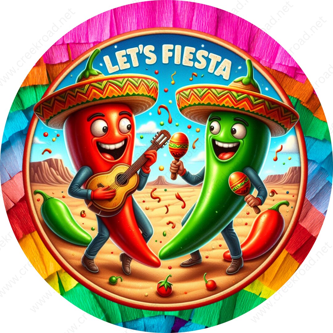 Let's Fiesta Chili Peppers Colorful Border Wreath Sign-san Antonio ...