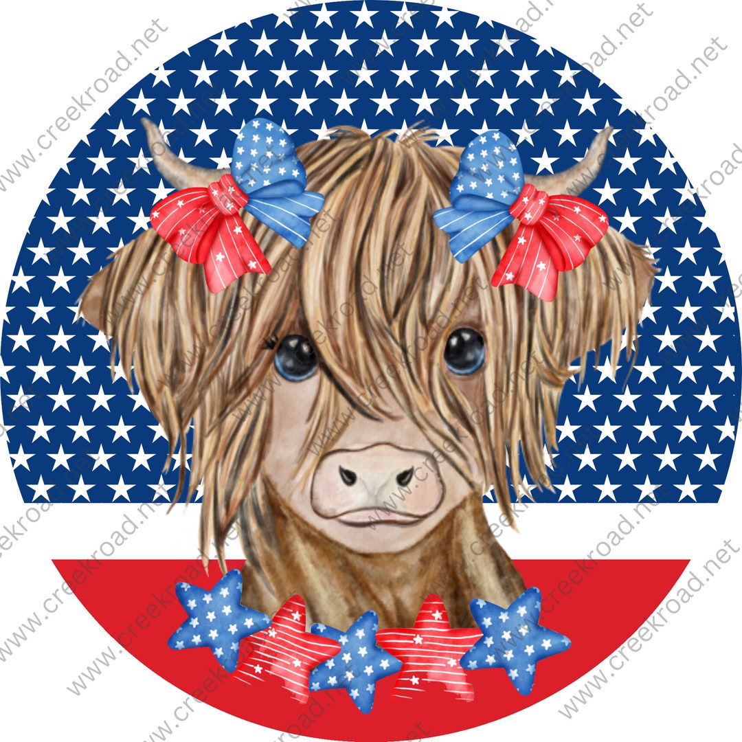 Liberty the Highland Cow Patriotic American Flag Wreath Sign-wreath ...