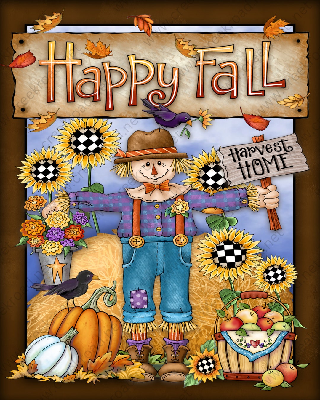 Happy Fall Scarecrow Harvest Home Hay Bale Wreath Sign-8x10 Rectangle ...