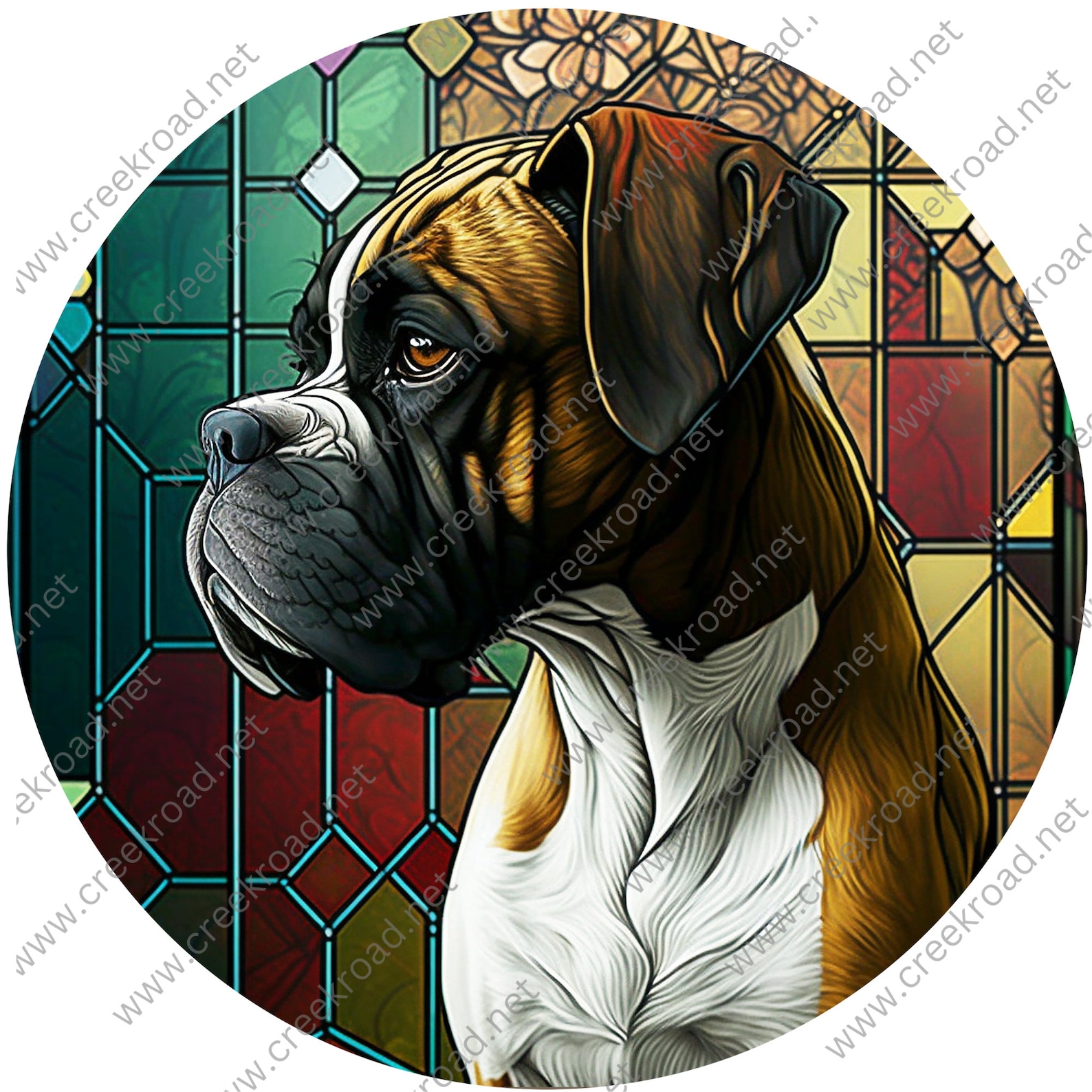 Beautiful Brown & White Boxer Faux Stained Glass Wreath Sign-dog-pets ...