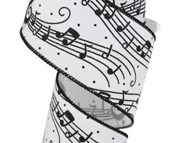 2.5" X 10yd Wired Ribbon-music Notes on Diagonal Weave-rge173527 ...