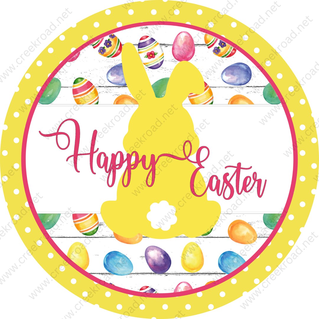 Happy Easter Bunny Yellow With Cottontail Colorful Easter Eggs Yellow ...