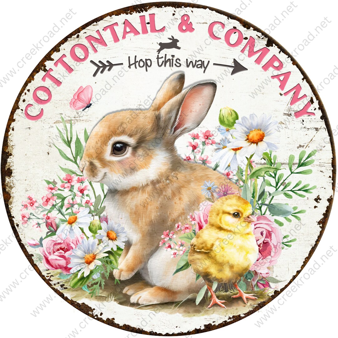 Cottontail & Company-hop This Way Rabbit Baby Chick Vintage Wreath Sign ...