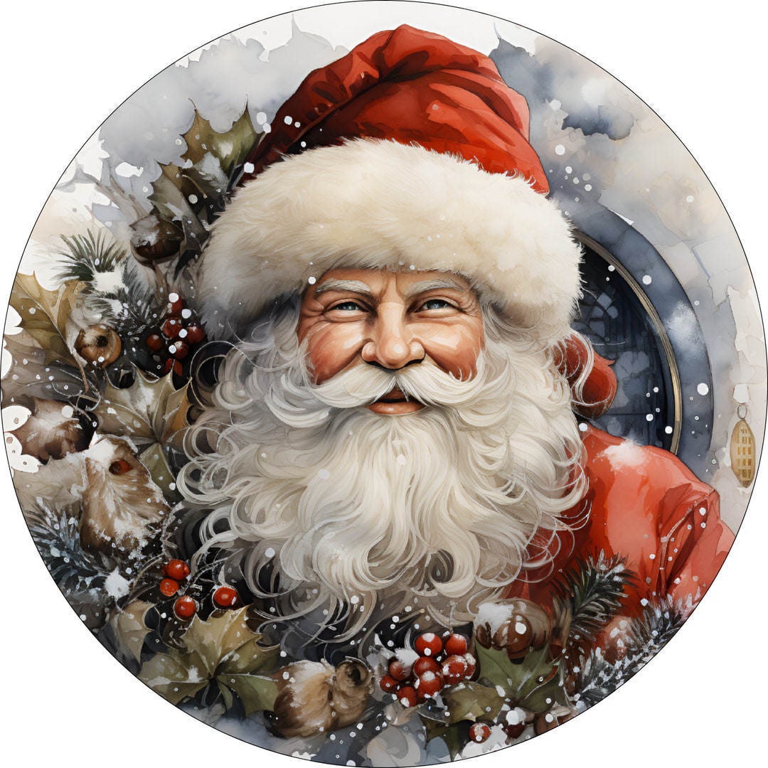 Santa Claus in Holly Bush Wreath Sign-sublimation-round-chistmas-winter ...