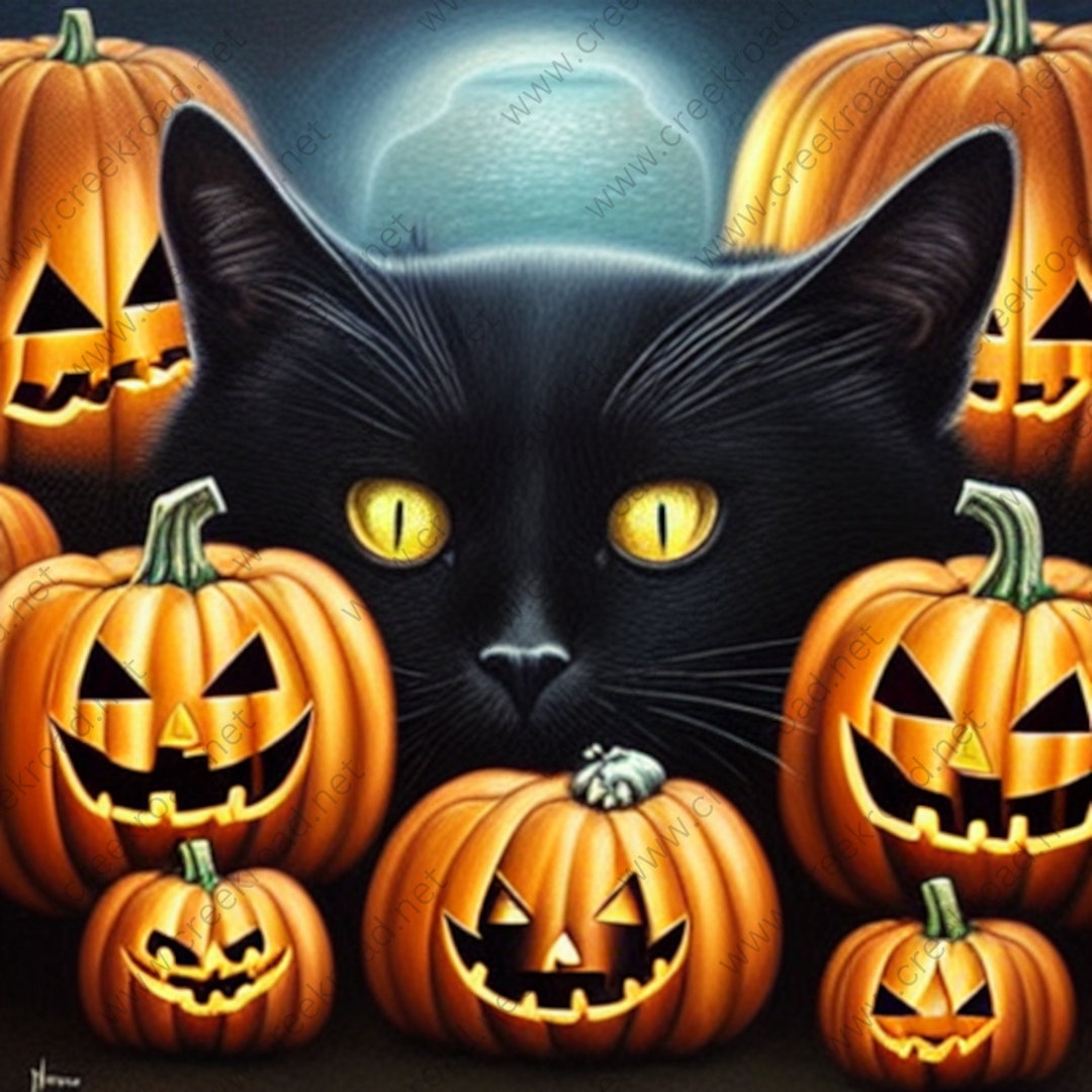 Black Cat Jack-o-lanterns Wreath Sign-10"x10" Square-halloween ...