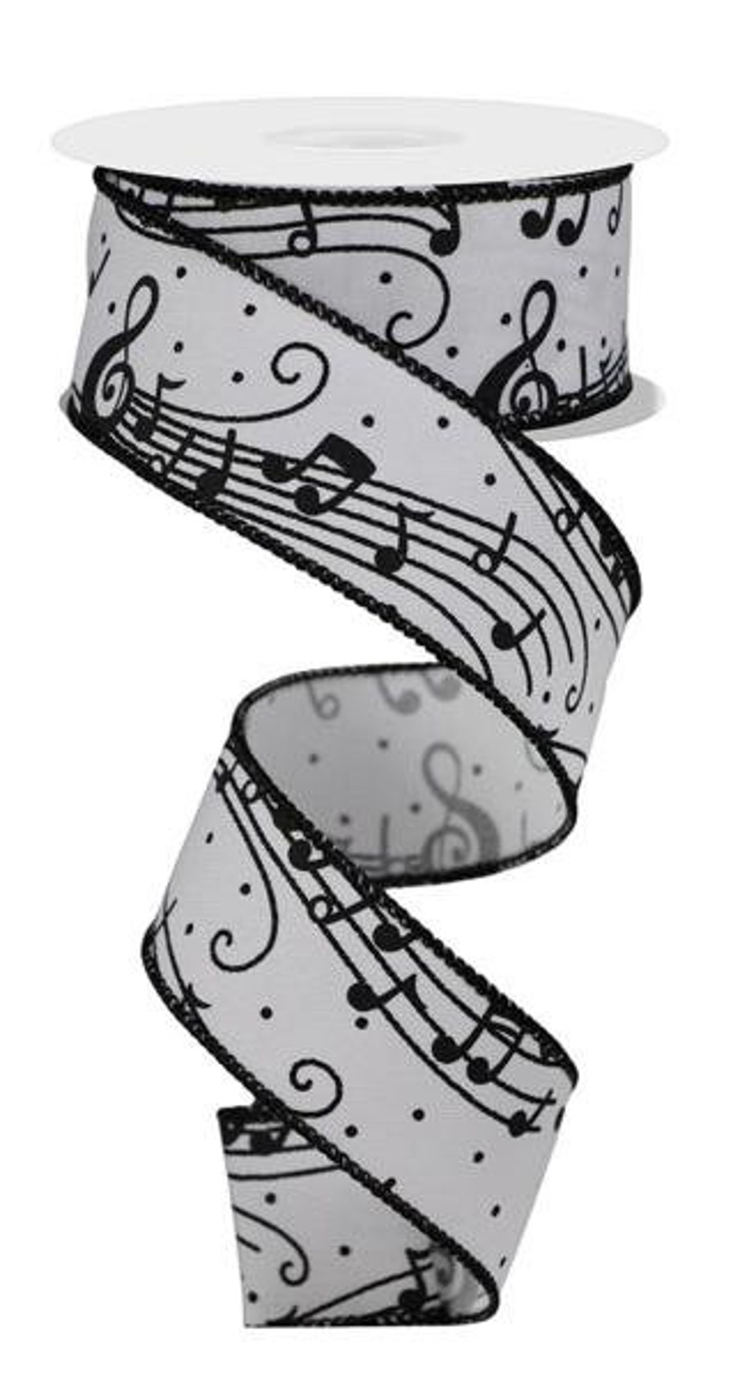 1.5" X 10yd Wired Ribbon-music Notes on Diagonal Weave-rge173427 ...
