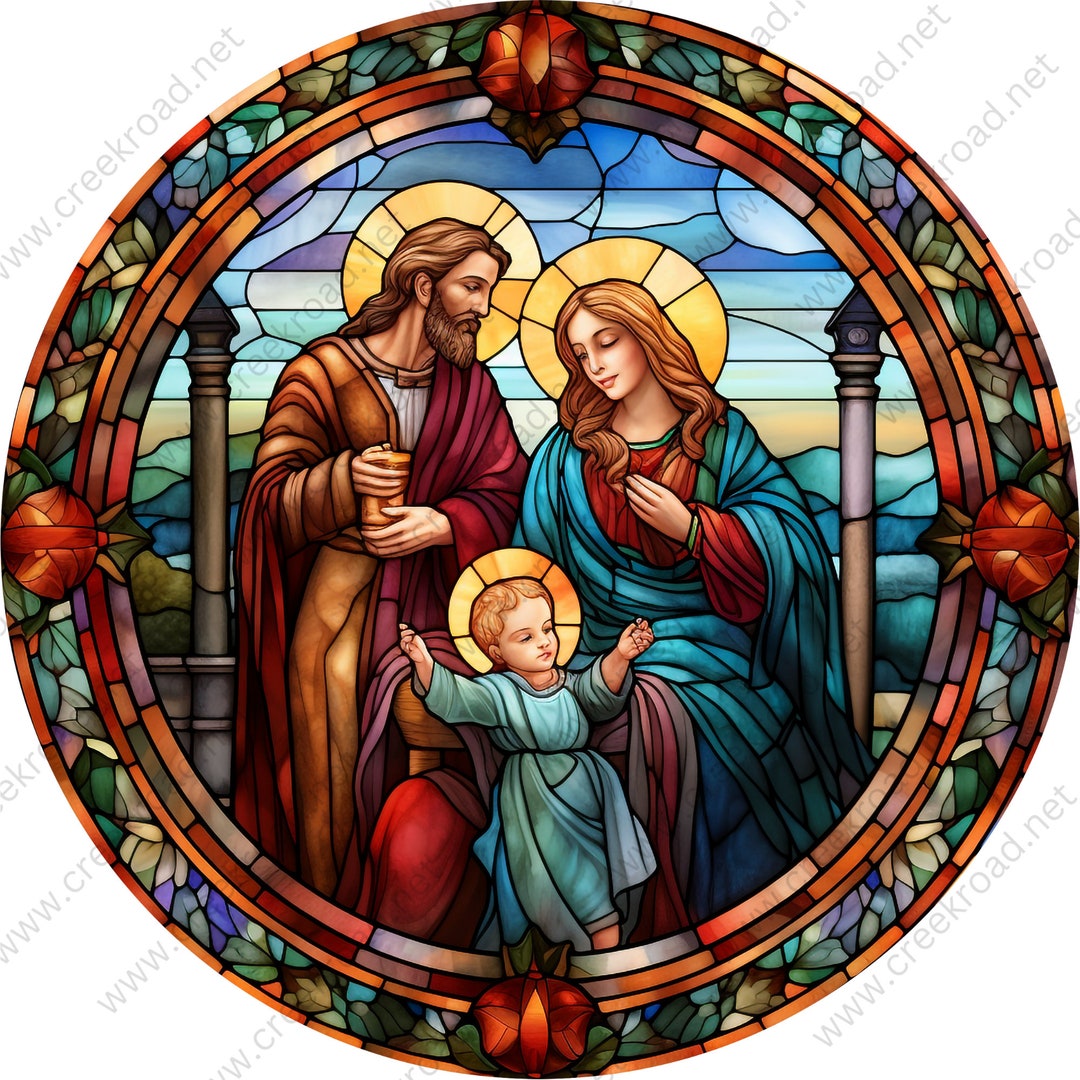 Mary Joseph Nativity Scene Wreath Sign-sublimation-round-christmas ...