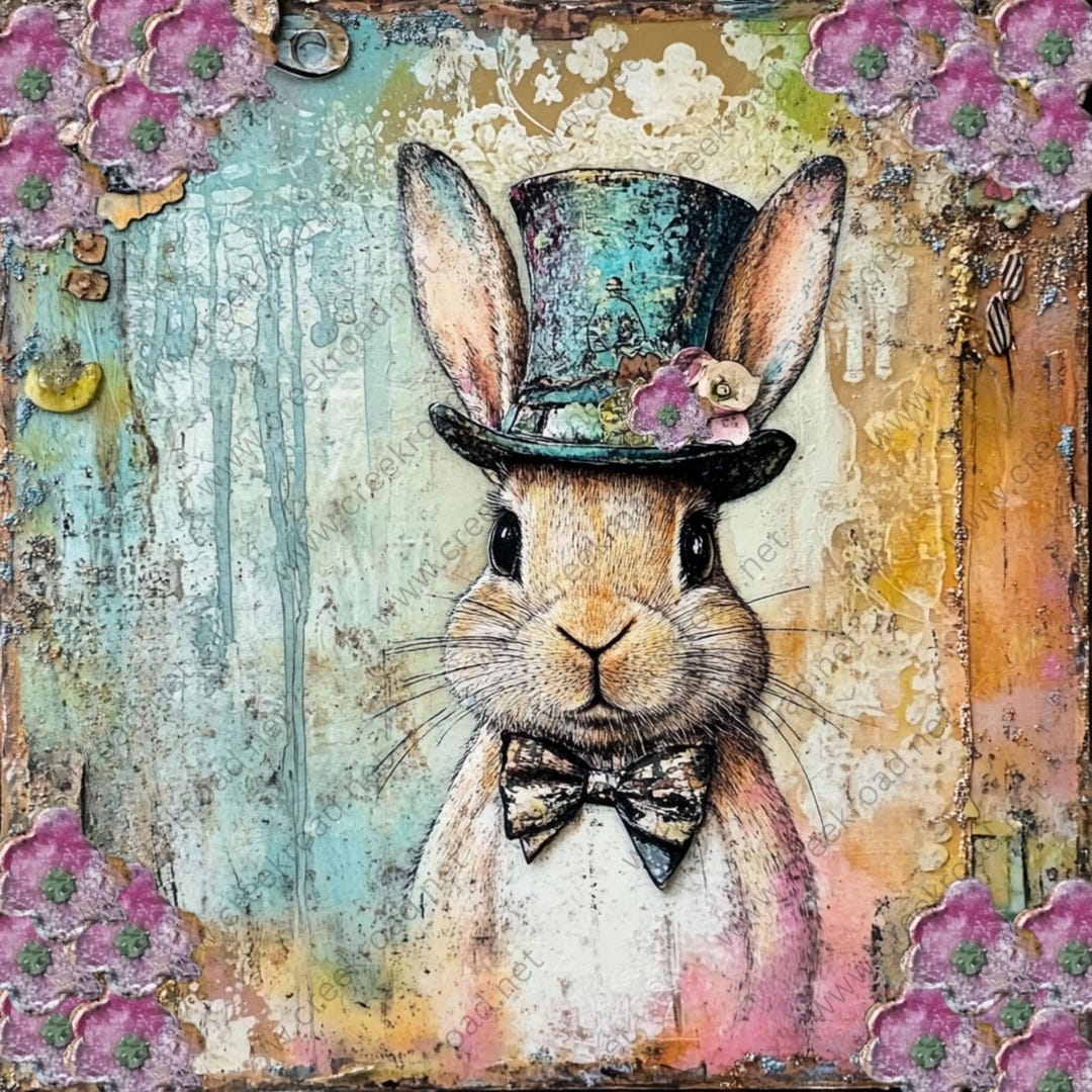 Art Deco Style Bunny Rabbit in Top Hat Decorative Sublimated Aluminum ...