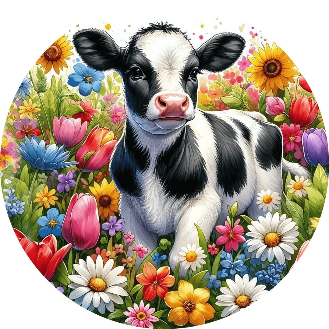 Welcome Spring Farm Cow Wreath Sign No Words-sublimation-spring-farm ...