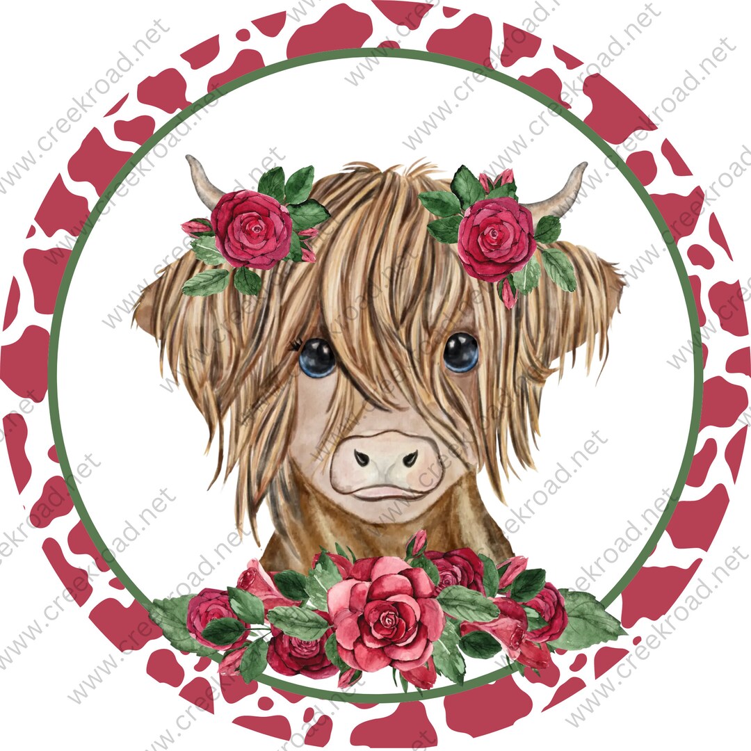 Rosie the Highland Cow With Rose Florals and Bows-spring Summer-wreath ...