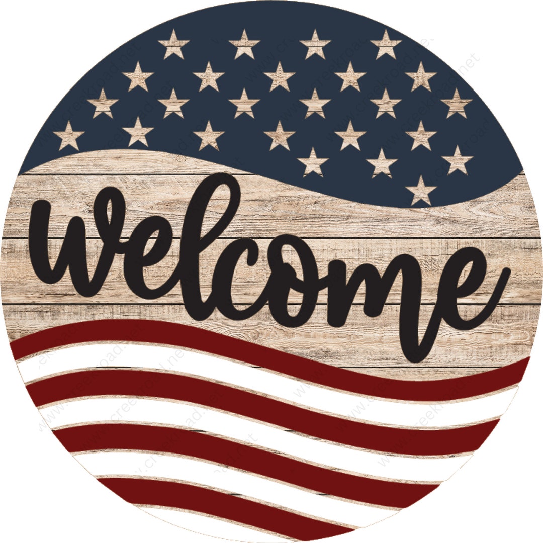 Patriotic Welcome American Flag (navy Blue) Wreath Sign-sublimation ...
