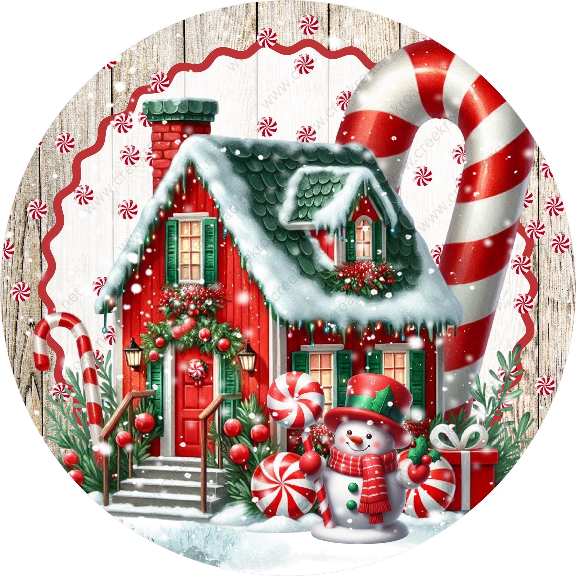 Christmas Peppermint House Wood Background Sublimated Wreath Sign - Etsy