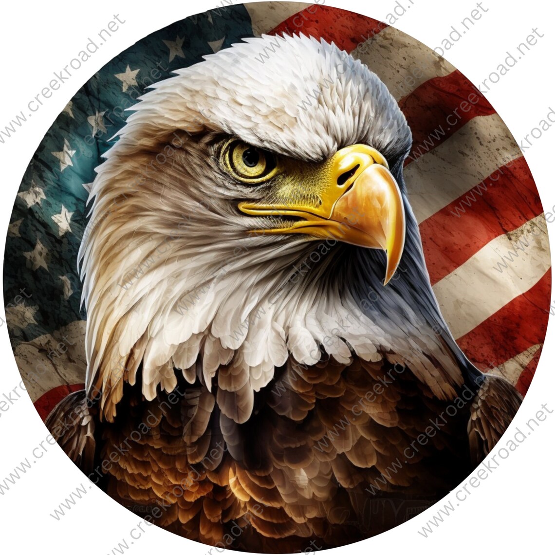 Patriotic Bald Eagle With American Flag Background Wreath Sign-round ...