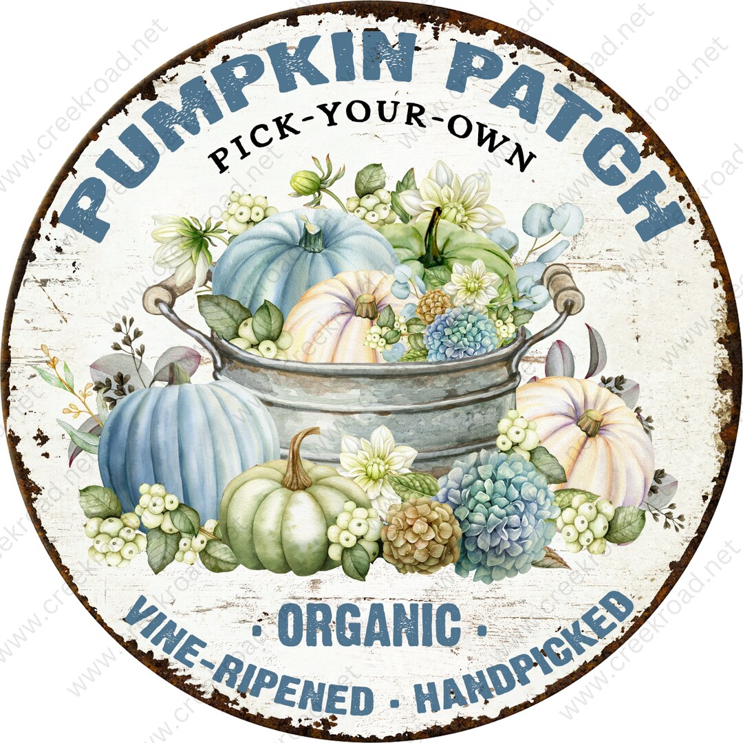 Vintage Pumpkin Patch Pick Your Own Blue Pumpkins Faux Rusted Border ...
